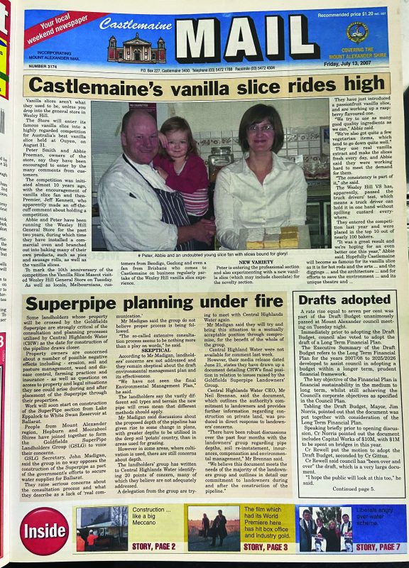 Front pages from the archives: Castlemaine's vanilla slice rides high ...