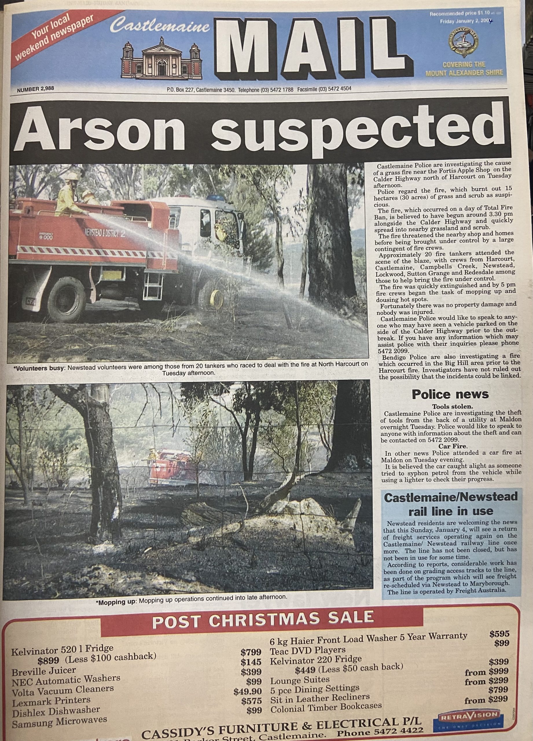 Front pages from the archives: "Arson suspected" | Castlemaine Mail